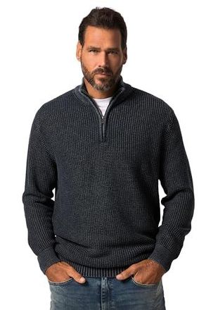 JP1880 Hommes Grandes Tailles L-8XL Pull Camionneur au Look Vintage, empi&egrave;cement avec col Montant et Zip Bleu Marine L 812806785-L