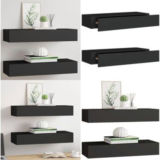 vidaXL Vidaxl - Wandregale mit Schubladen 2 Stk. Schwarz 60x23,5x10 cm mdf - Wandregal - Regal Mit Schublade - Schwarzes Regal - Modernes Wandregal - Regal