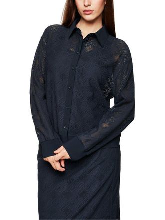 Marc Cain Langarmbluse Logomania Premium Damenmode mit Lochspitze, locker geschnitten