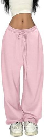 ORANDESIGNE Jogging Femme Pantalon Survetement de Danse à Jambes Larges Taille Haute avec Cordon de Serrage Sportswear A Rose M