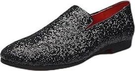 Generic Mens Loafers Shoe Pointed Toe Shiny PU Leather Smoking Shoes Slip Resistant Flat Heel Flexible Prom Casual Slip-ons(Noir,45.5 EU)
