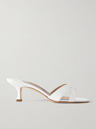 Manolo Blahnik Mules En Cuir Verni Callamu 50 - Blanc