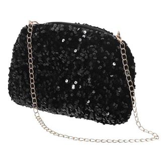 FOMIYES Pochette &agrave; Paillettes Noire 24,4 X 17 X 4,8 CM Bandouli&egrave;re Cha&icirc;ne Argent&eacute;e R&eacute;glable, Mini Paquet &agrave; Bandouli&egrave;re Scintillant pour Soir&eacute;es, Mariages et &Eacute;