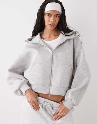 Weekday Sweat &agrave; capuche effet n&eacute;opr&egrave;ne &agrave; col chemin&eacute;e et fermeture &eacute;clair - Gris chin&eacute;