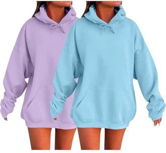 Generic Lot de 2 sweats à capuche avec poches pour femme - Sweat à capuche dhiver chaud pour femme - Pull à capuche dautomne - Pulls dhiver avec poches - Haut