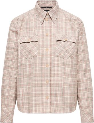 Moncler Moncler Chemise &Agrave; Manches Longues En Coton M&eacute;lang&eacute; &Agrave; Carreaux, Femme, Blanc, Taille: Xl