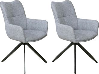 Byliving Esszimmerstuhl 2er Set Hamilton drehbar 360 Grad, Webstoff hellgrau, Metallgestell schwarz, K&uuml;chenstuhl mit Armlehnen, Ma&szlig;e: B 57, H 90, T 63 cm