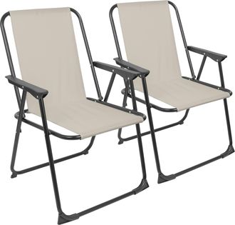 Harbour Housewares 2X Matt-Schwarz/Beige Klappbarer Strandstuhl aus Metall - Tragbar Leicht Adulten Draussen Camping Garten Angeln Sonnenliege Sitz