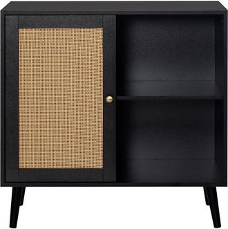 Best Mobilier Bestmobilier - Goto - buffet haut - noir et cannage - 80 cm