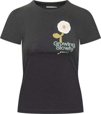 Ganni Femme, Tops, Noir, Taille: 38 FR Crochet-Patch Baby T-Shirt