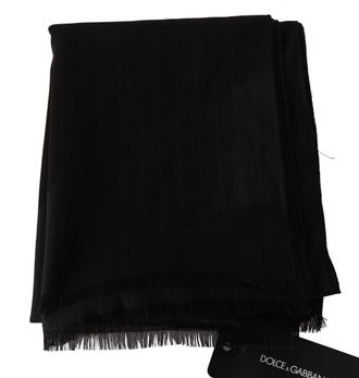 Dolce & Gabbana Mens Dark Gray Virgin Wool Striped Pattern Wrap Scarf Clothing