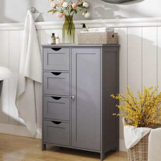 Vasagle Meuble Salle de Bain Rangement, Gain de Place, Commode, avec 4 Tiroirs, Placard avec Porte, &Eacute;tag&egrave;re R&eacute;glable, 30 x 55 x 82 cm, Gris Tourterelle