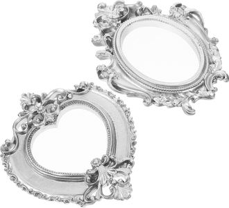 BESPORTBLE Vintage Kleiner Bilderrahmen 2 St&uuml;ck aus Resin Kleine Antike Schmuck und Fotorequisite Silberne Herz und Spiegelrahmen Vielseitige Tischdekoration f&uuml;r
