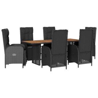 vidaXL Set Da Pranzo Da Giardino 7 Pz Nero Con Cuscini In Polyrattan - Vidaxl
