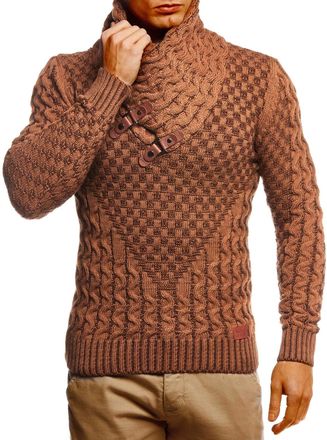 LEIF NELSON Herren Strickpullover Braun mit Schalkragen/Hochwertiger Winterpullover in Regular Fit, ideal f&uuml;r Casual und Business, Langarm Gr&ouml;&szlig;e 5XL