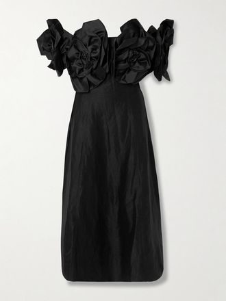 Aje Etta Schulterfreies Midikleid Aus Einer Leinenmischung Mit Applikationen - Schwarz