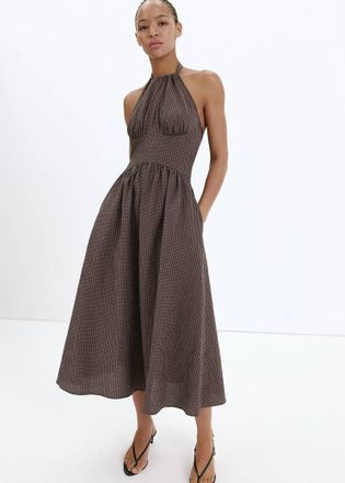 Mango Robe &agrave; col halter &agrave; carreaux vichy marron - Femme - XS - MANGO