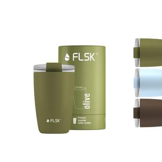 FLSK Kaffeebecher - Premium coffee to go-Becher aus Edelstahl - 100 % auslaufsicher, BPA-frei & doppelwandig - h&auml;lt 3 h hei&szlig; (olive, 350 ml)