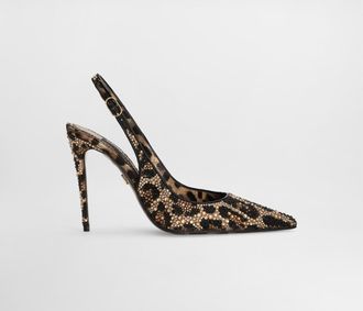 Dolce & Gabbana Slingback Aus Satin Und Thermostrass - Frau Pumps Und Slingbacks Animalprint Satin 36.5