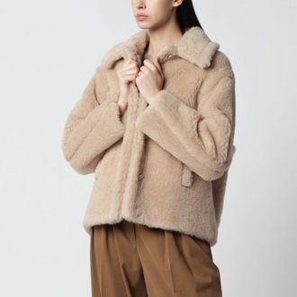 Max Mara Light beige alpaca and wool teddy cropped coat