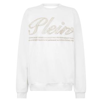 Philipp Plein Washed Open Back Sweatshirt Strass Signature - - Sweatshirts & Hoodies - Damen - Wei&szlig; - 2XL