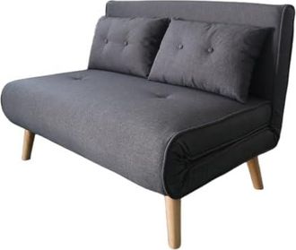 Concept Usine | Canapé Convertible 2 Places en Tissu | Design Doris Gris Foncé | Canapé Lit Confortable | Moderne et Fonctionnel | Coussins Moelleux | Très Pratique