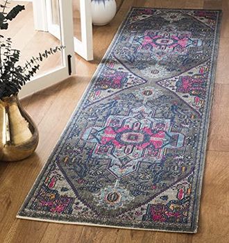 Safavieh Tapis Traditionnel Pour Salon, Salle à manger, Chambre à coucher - Artisan Collection, Tapis à poil court, Gris et Fuchsia, 66 X 244 cm