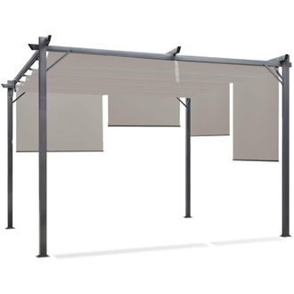 IDMarket Pergola &eacute;dition sp&eacute;ciale toit r&eacute;tractable 3x4 M et 4 stores taupe