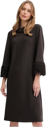 Joseph Ribkoff Femme, Robes, Brun, Taille: 38 FR Robe mi-longue &agrave; col b&eacute;nitier et franges