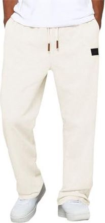 Generic Pantalon de sortie tendance pour homme avec taille &eacute;lastique pour &eacute;v&eacute;nements sociaux Coupe droite Confortable Pantalon d&eacute;contract&eacute;, blanc, XXL