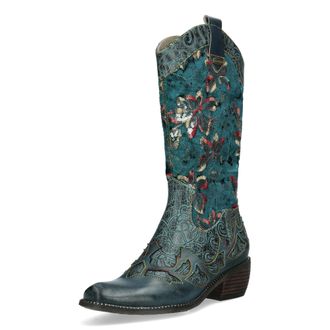 Laura Vita Damen Stiefel Western Cowboy Boot mit Blumenmuster Ercwinao 19, Gr&ouml;&szlig;e:39 EU, Farbe:Blau