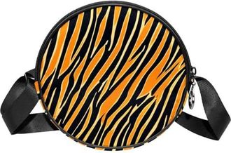 Generic Sac &agrave; bandouli&egrave;re rond pour femme, motif z&eacute;br&eacute; orange, petit sac &agrave; bandouli&egrave;re avec fermeture &eacute;clair, bretelles r&eacute;glables, sac &agrave; main rond d&eacute;contract&eacute;
