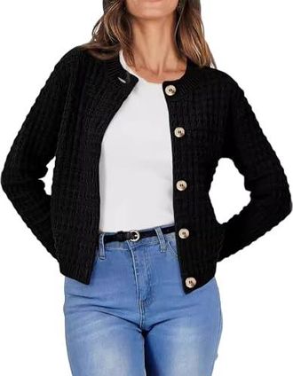 Generic Pull en laine performance pour femme - Gilet dhiver pour femme - Col rond - Haut tricoté rétro décontracté à simple boutonnage - Manches longues - Man