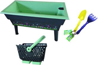 Calipso Calipso - Jardiniere mini junior 40L Gris/Rose Pastel + 1 panier Kajo 4 l + 2 outils de jardin plastiques