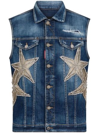 Dsquared2 Jeansweste mit Sternapplikation - Blau