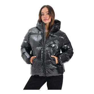 Dsquared2 Femme, Vestes, Noir, Taille: 42 FR Manteau Puffer Noir Design Feuille d&Eacute;rable