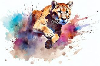 Calvendo Poster 42,0 x 29,7 cm Querformat Puma in Farbwolken| Bilder, Kunstdruck, Wandbild, Wanddeko, Prints ohne Rahmen