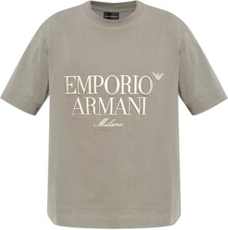 Emporio Armani Homme, Tops, Gris, Taille: M T-shirt en jersey &eacute;pais avec logo brod&eacute; en relief