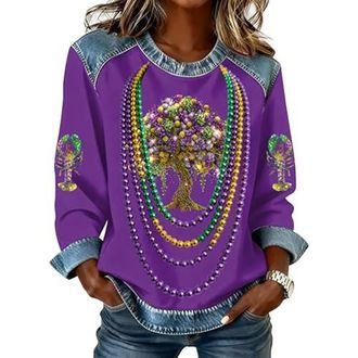 Generic Sweat Carnaval Femme D&eacute;contract&eacute; Manches Longues Sweat Pull Col Rond Couleur Unie Top Haut Workout Oversize Vetement pour Printemps Automne Hiver Jack