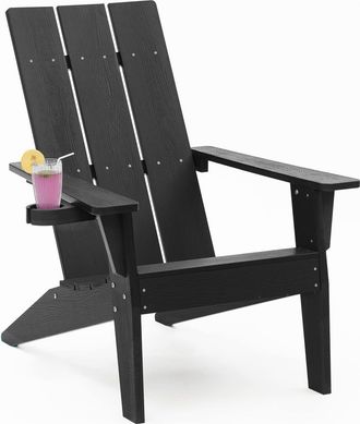 Generic Moderner Adirondack-Stuhl, wetterbest&auml;ndig, mit Getr&auml;nkehalter, &uuml;bergro&szlig;e Kunststoff-Feuerstellenst&uuml;hle, Adorondic Kunststoff-St&uuml;hle f&uuml;r Feuerstelle, 