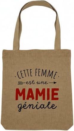 Fabulous Sac Shopping Tote Bag Aspect Lin - Cette Femme est une Mamie G&eacute;niale Grand-M&egrave;re - Sac de Courses Toile Epaisse 360g Beige Naturel Cabas Port&eacute; Epaule S