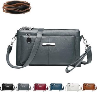 Generic Blaciokamith Large Capacity Phone Bag Crossbody Bag,Retro Multi Pockets Soft Leather Bag,Versatile Bags for Everyday Use (Gray)