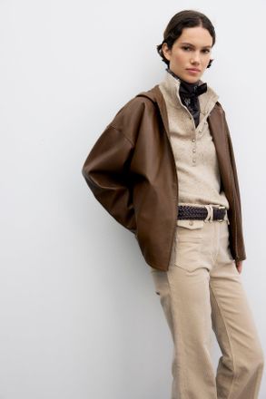 Gerard Darel Veste &agrave; capuche en cuir vieilli - PAM - Marron