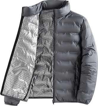 Generic Doudoune l&eacute;g&egrave;re et compressible pour homme, col montant, coupe-vent, isol&eacute;e, manteau dhiver, style d&eacute;contract&eacute; et tendance, matelass&eacute;e, gris clair, ta