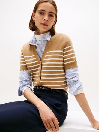 Tommy Hilfiger Strickjacke CO JERSEY MID GG GOLD BTN CARDI mit goldfarbenen Kn&ouml;pfen