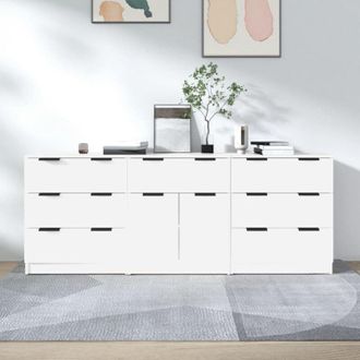 vidaXL Vidaxl - Lot de 3 buffets style industriel - Meuble de rangement blanc en bois ding&eacute;nierie - Dimensions 60x30x70 cm avec 3 tiroirs