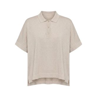 PESERICO Femme, Tops, Gris, Taille: 38 FR Polo en fil de lurex et coton vanis&eacute;