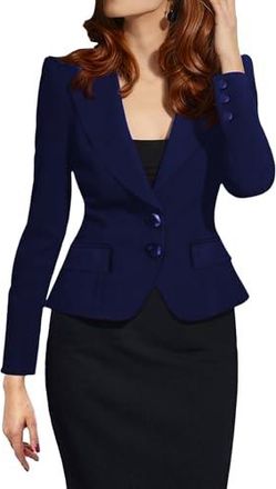 Generic Veste Blazer Petite Taille pour Femme, en Maille Extensible légère, Coupe ajustée, Manches Longues, Style Business, avec Poches