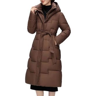Generic Veste matelass&eacute;e l&eacute;g&egrave;re &agrave; capuche pour femme - Manteau alternatif avec ceinture, caf&eacute;, 3XL