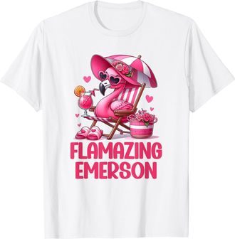 BDAZ Flamazing Emerson Pink Flamingo Tropical Beach Trip Damen T-Shirt